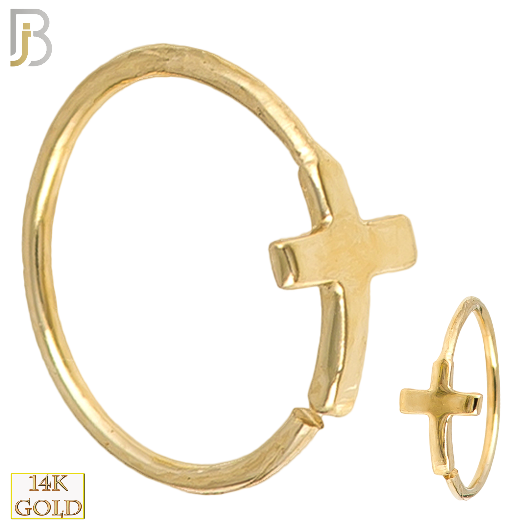 14-CT22 - 14k Solid Gold Cross Design Nose Piercing Twist to Open